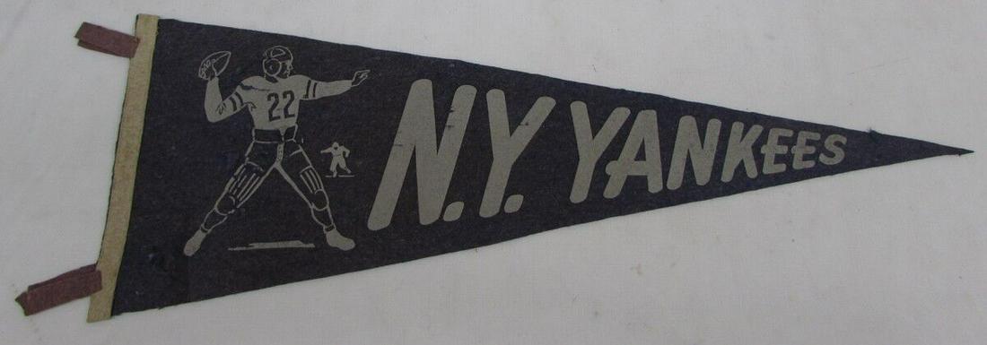 1940's Vintage New York Yankees Aafc Football Pennant 29" Very Rare Vg/ex