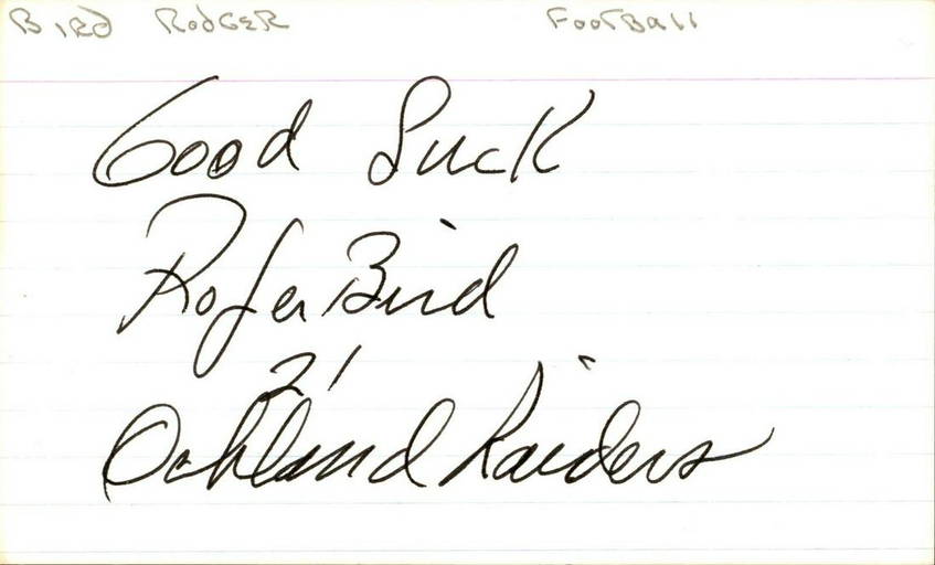 Rodger Bird Signed Index Card 3x5 Autographed Raiders