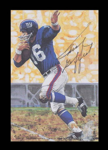 Frank Gifford Signed Goal Line Art Auto Postcard Hof Gold Seal Giants