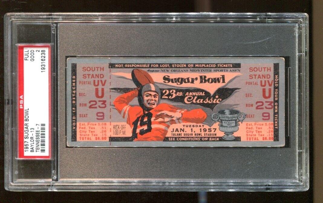 1957 Sugar Bowl Full Ticket Baylor Bears V Tennessee Vols Psa *6238