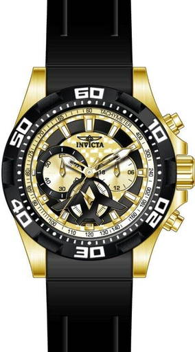 Invicta Aviator Gold Dial Black Silicone Strap Chronograph Mens Watch ...