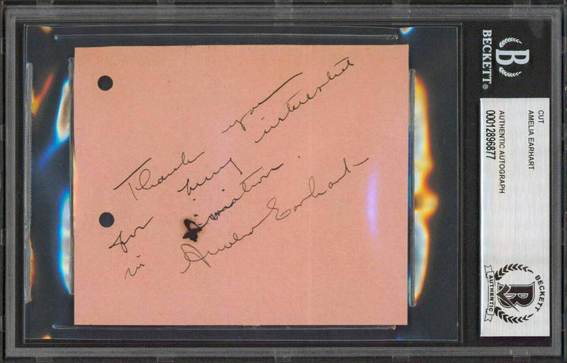 Amelia Earhart Signed 3.5x4.25 Cut Signature Autographed BAS Slabbed ...