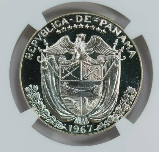 1967 PROOF PANAMA MEDIO BALBOA 1/2B SILVER CLAD NGC PF 69 ULTRA CAMEO ...