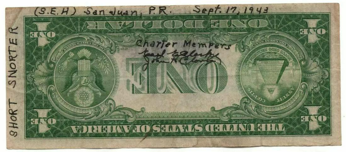 1935 A $1 SILVER CERTIFICATE SHORT SNORTER SEPT 17 1943 SAN JUAN PUERTO ...