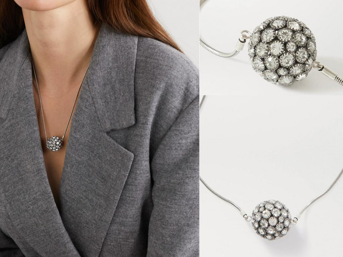 Isabel Marant Evening Ball Necklace Silver Tone Crystal Chain Collier ...