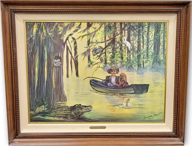Buddy Ebsen Hand Signed Art Painting Bayou Menu Framed