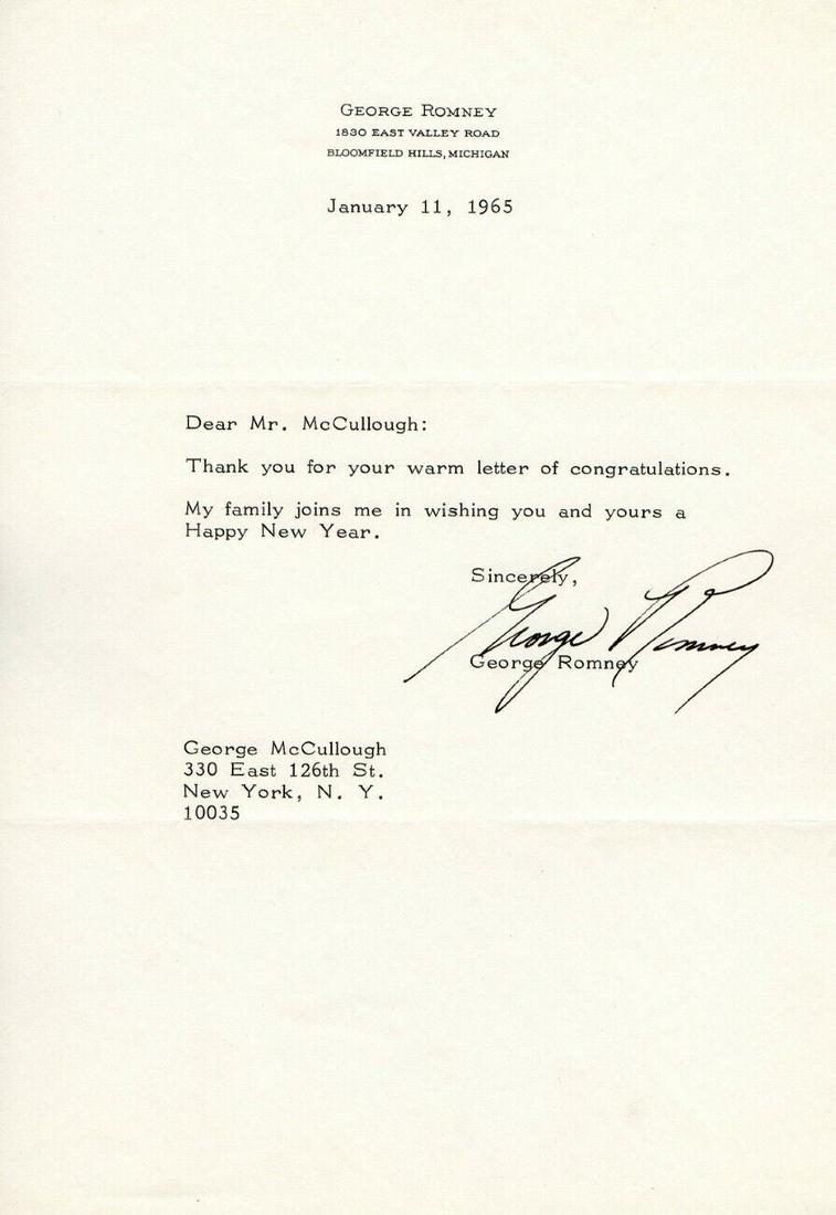 George Romney Signed Autographed Personal Letter Amc Governor Hud Jsa