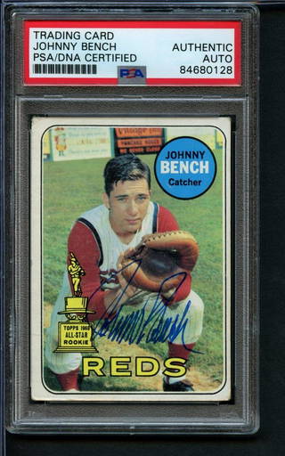 1969 Topps Johnny Bench Hof #95 Card Signed Cincinnati Reds Psa/dna