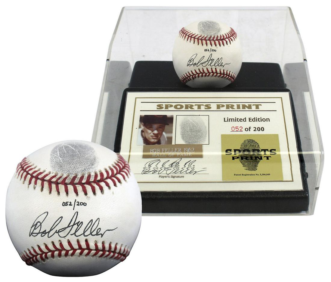 Indians Bob Feller Signed Thumbprint Baseball Le #'d/200 W/ Display ...