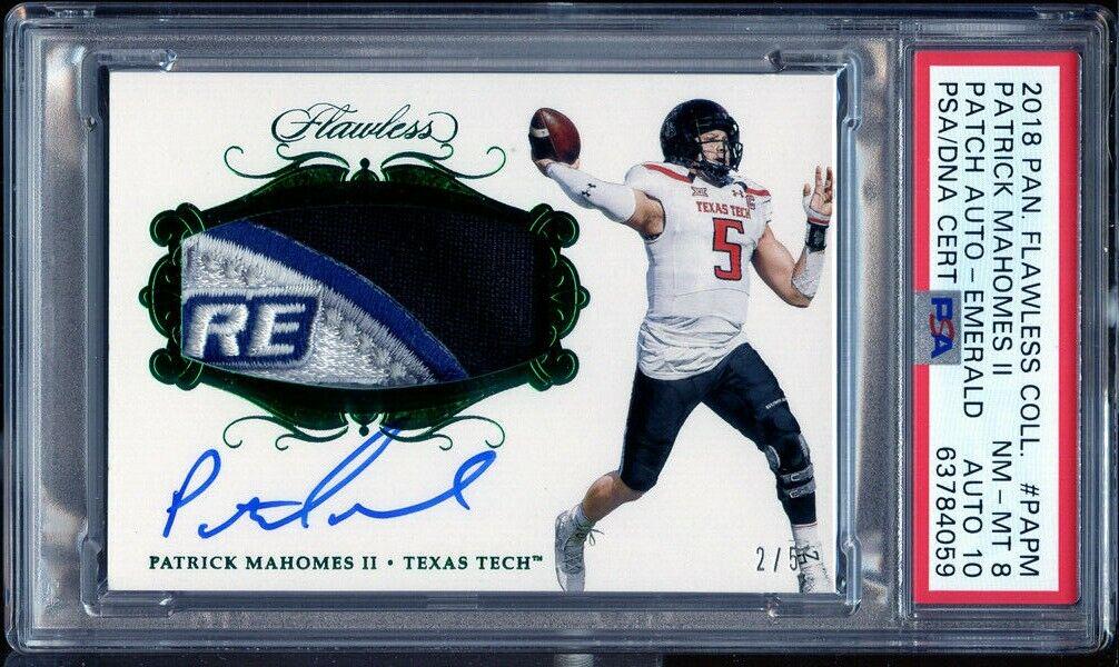 2018 Panini Flawless Patrick Mahomes Emerald Patch Auto #2/5 PSA 8 Auto ...
