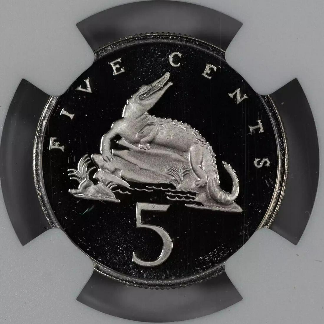 1975 FM PROOF JAMAICA AMERICAN CROCODILE 5C FIVE CENTS NGC PF 68 CAMEO ...