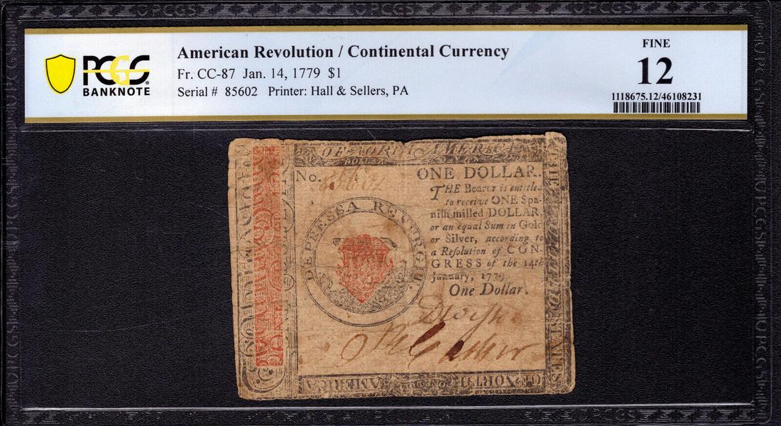 January 14 1779 $1 Continental Currency Colonial Note Cc 87 Pcgs B Fine ...