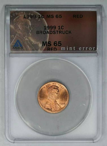 1999 Lincoln Memorial Cent Penny 1c Anacs Ms 65 Red Unc Error Broadstruck (011