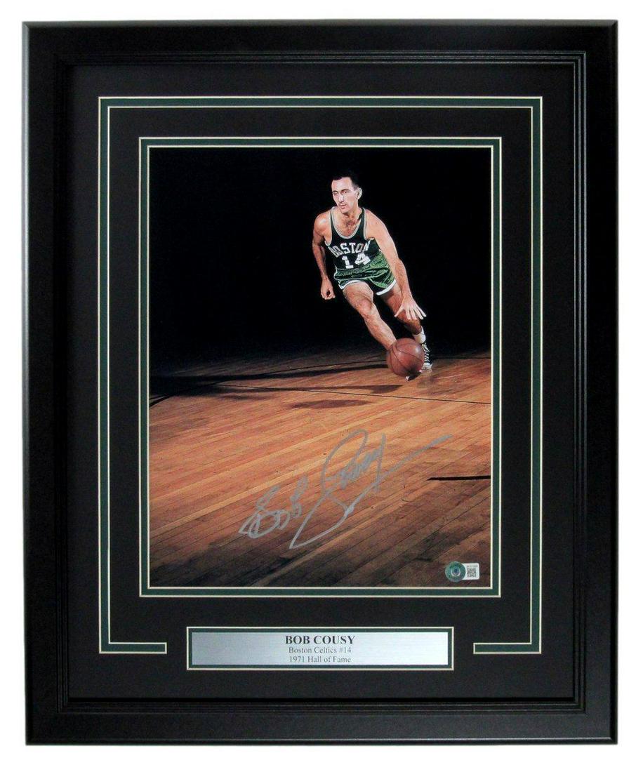 Bob Cousy Hof Autographed 11x14 Photo Boston Celtics Framed Beckett