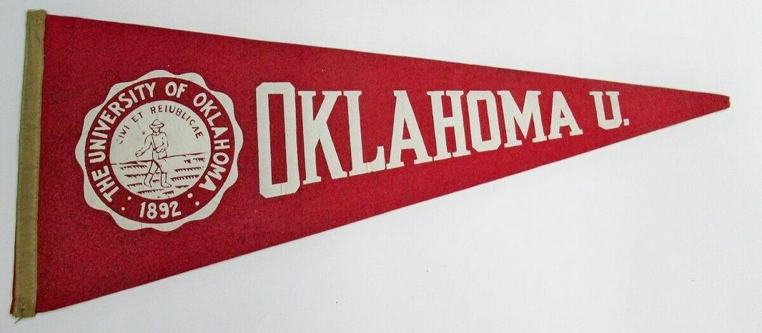 Vintage 1940s Oklahoma Sooners Football Pennant 11x28" 74223