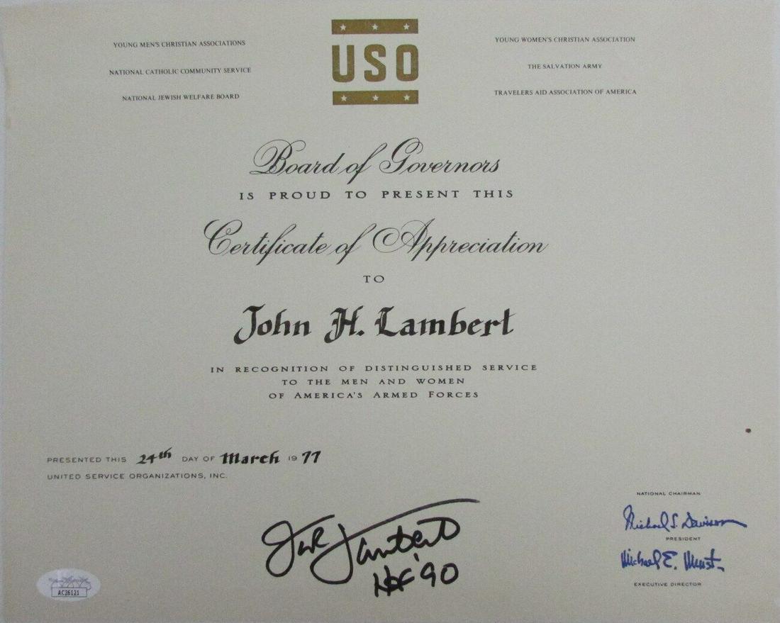 Jack Lambert Hof Autographed 12x9 1977 Uso Certificate Pittsburgh ...