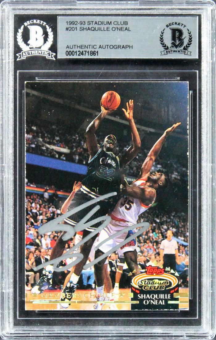 Magic Shaquille O'Neal Signed 1992 Stadium Club #201 Rookie Card BAS ...
