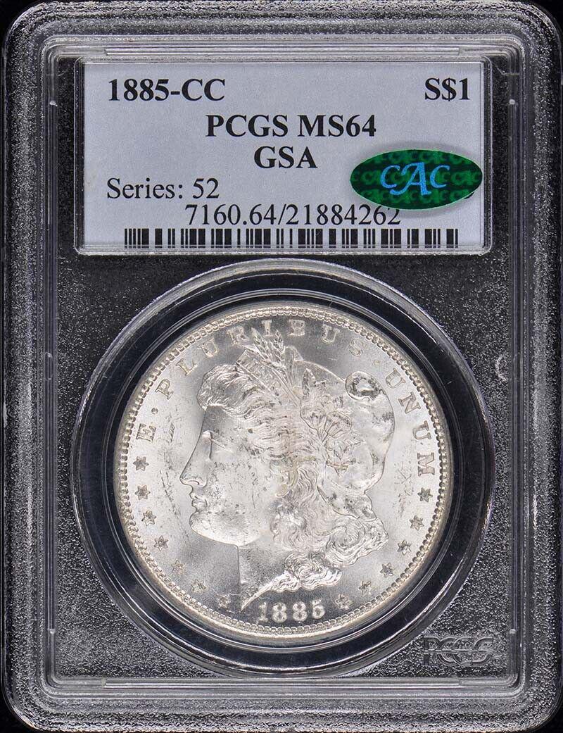 1885 Cc $1 Morgan Dollar Pcgs Ms64 (cac)