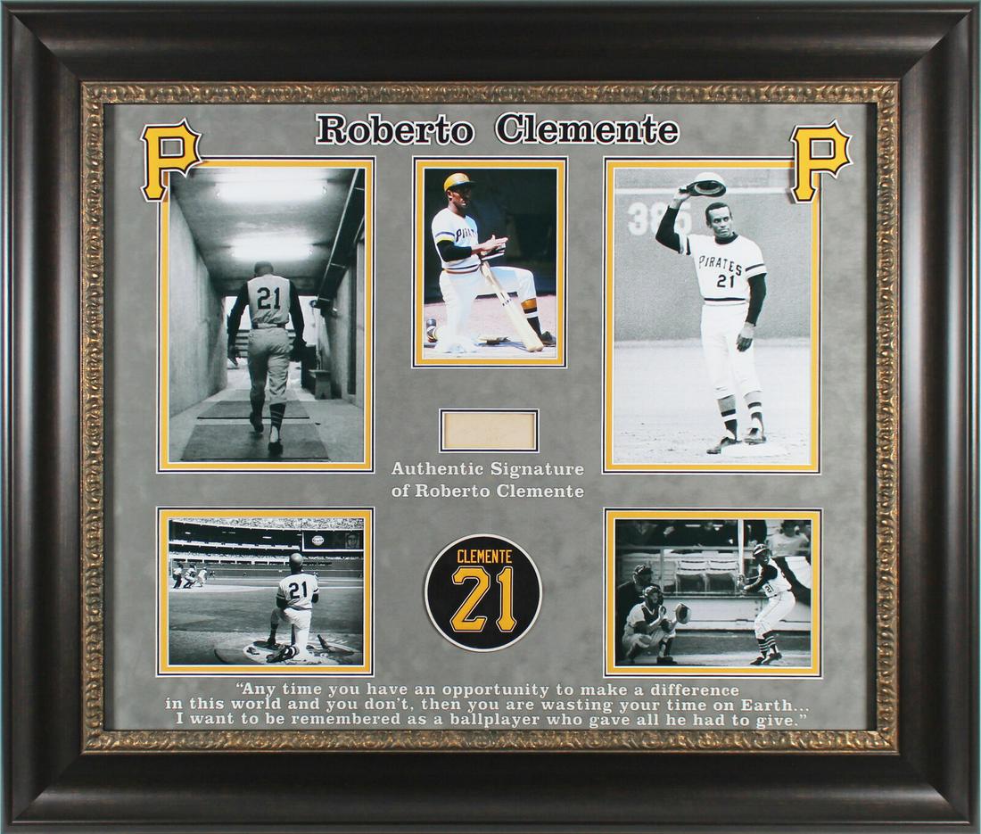 Pirates Roberto Clemente Signed & Framed 1.75x3.5 Cut Signature Jsa #y38481