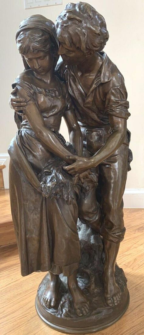 19 Century French Bronze 31 High Lovers Statue By Math Moreau