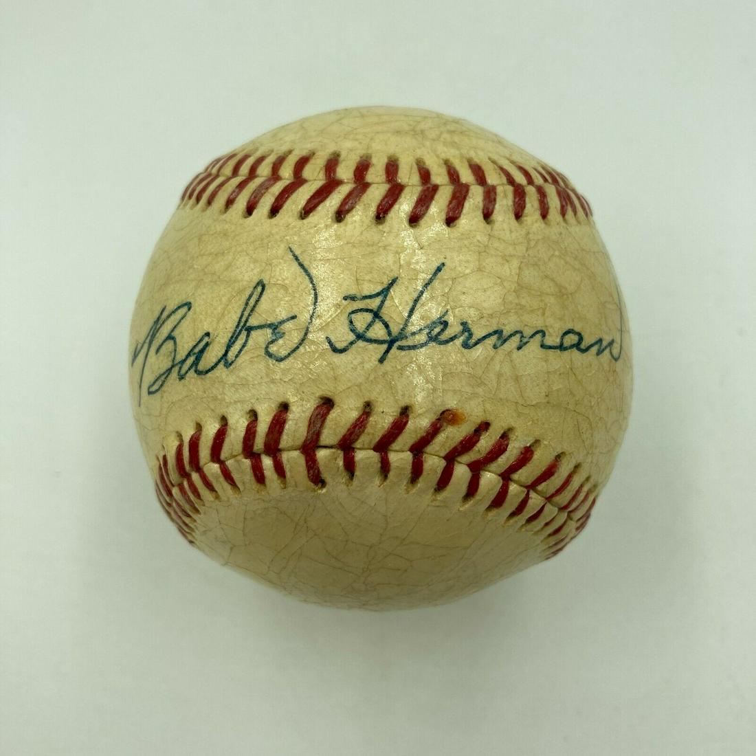 Beautiful Babe Herman Single Signed 1940s Baseball Psa Dna Coa Brooklyn Dodgers