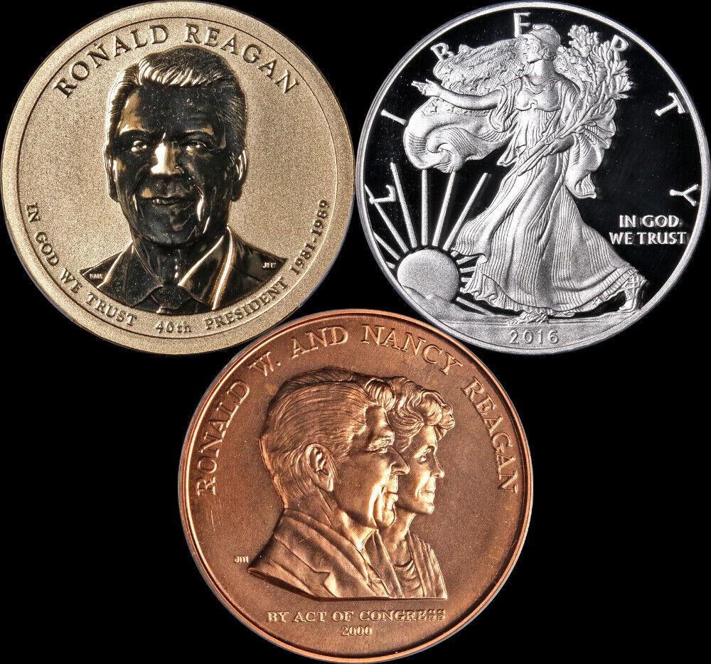 2016 Ronald Reagan Coin Chronicles 3 Coin Set Anacs Pr70/rp70 Eagle ...