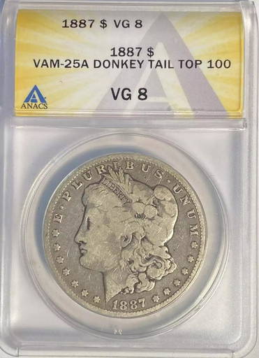 1887 Morgan Dollar Anacs Vg 8 Vam 25a Donkey Tail Top 100