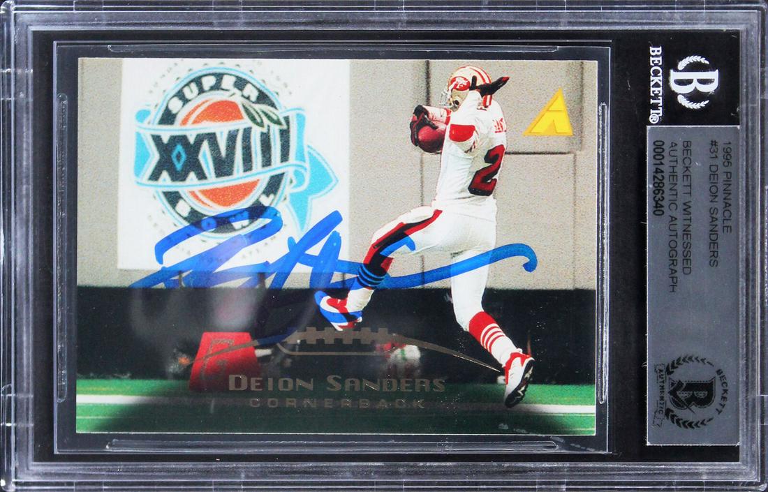 49ers Deion Sanders Signed 1995 Pinnacle #31 Card Bas Slabbed Auction
