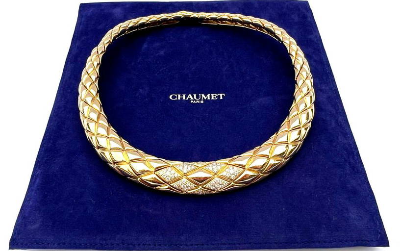 French Chaumet 18k Gold Diamond Necklace 194.40 Gr W Bag