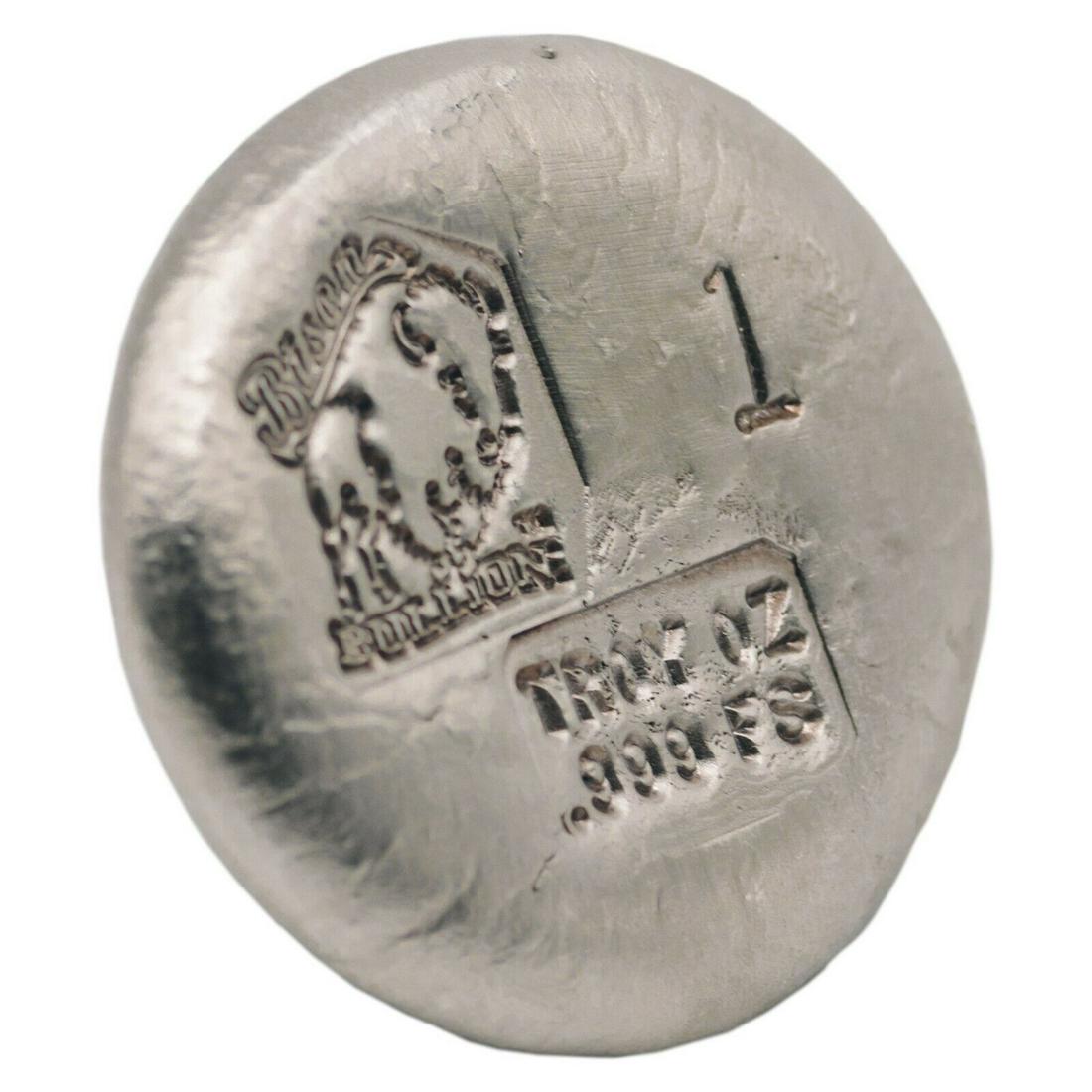 1 Troy Ounce .999 Fine Silver Hand Poured Bison Bullion Standard Round ...