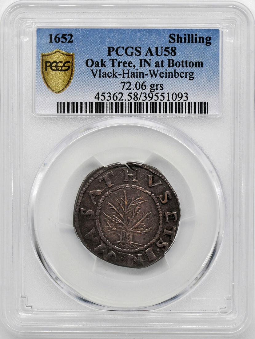 1652 Oak Tree Shilling Pcgs Au 58 Auction