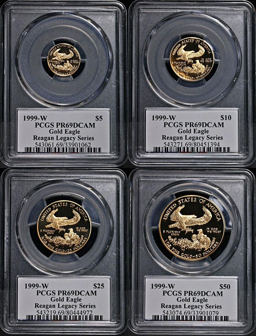 1999 W Gold American Eagle 4 Coin Proof Set Pcgs Pr69 Dcam Reagan ...