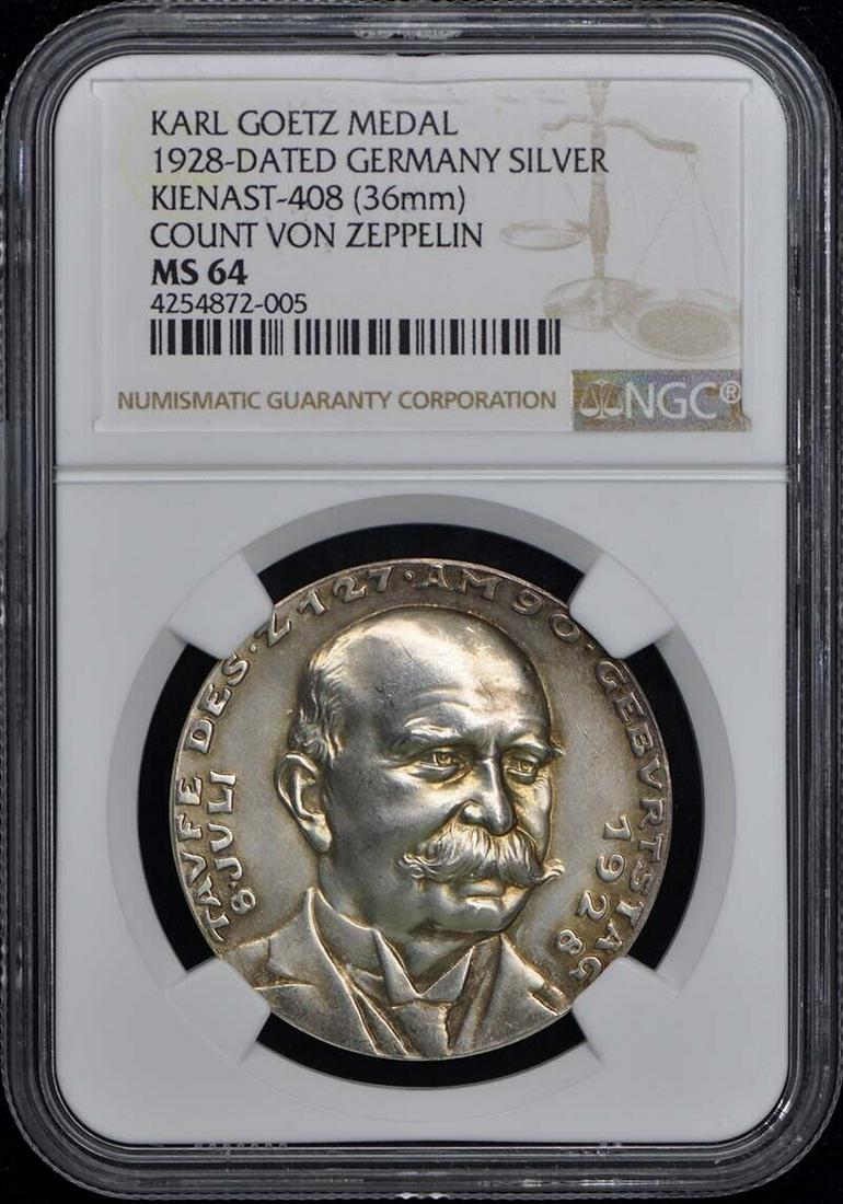 1928 Germany Karl Goetz Silver Medal Birthday Earl Zeppelin Ngc Ms64