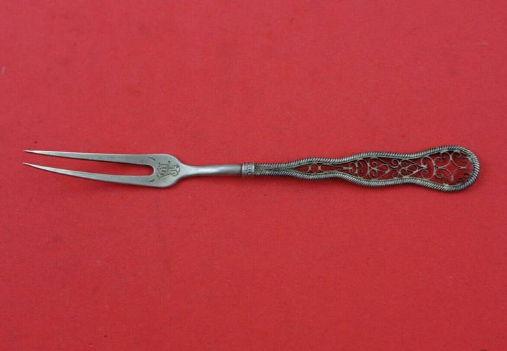 Filigree Handle By Dirksen Sterling Silver Strawberry Fork 2 Tine 5"
