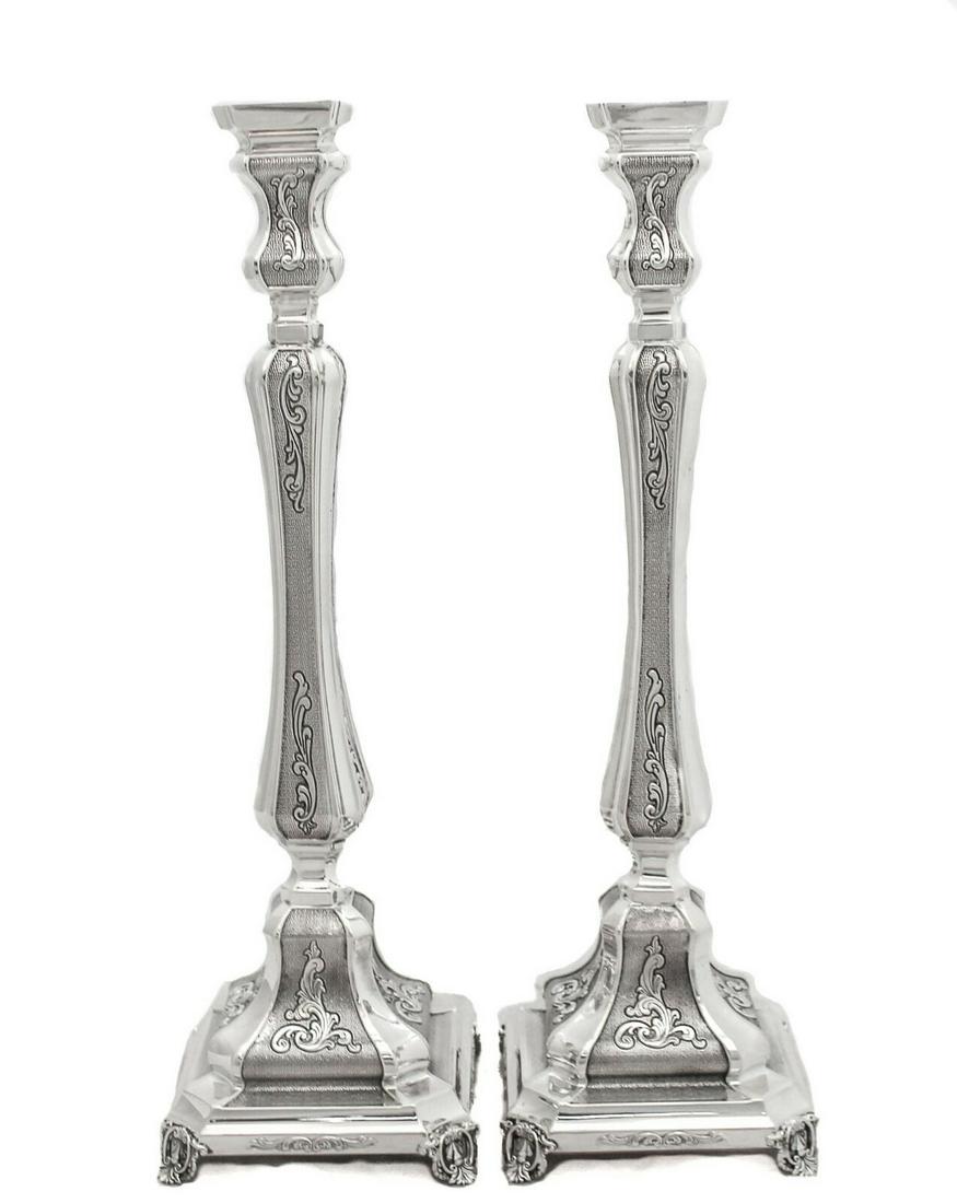 Fine 925 Sterling Silver Handmade Swirl Leaf Chased Square Candlesticks ...