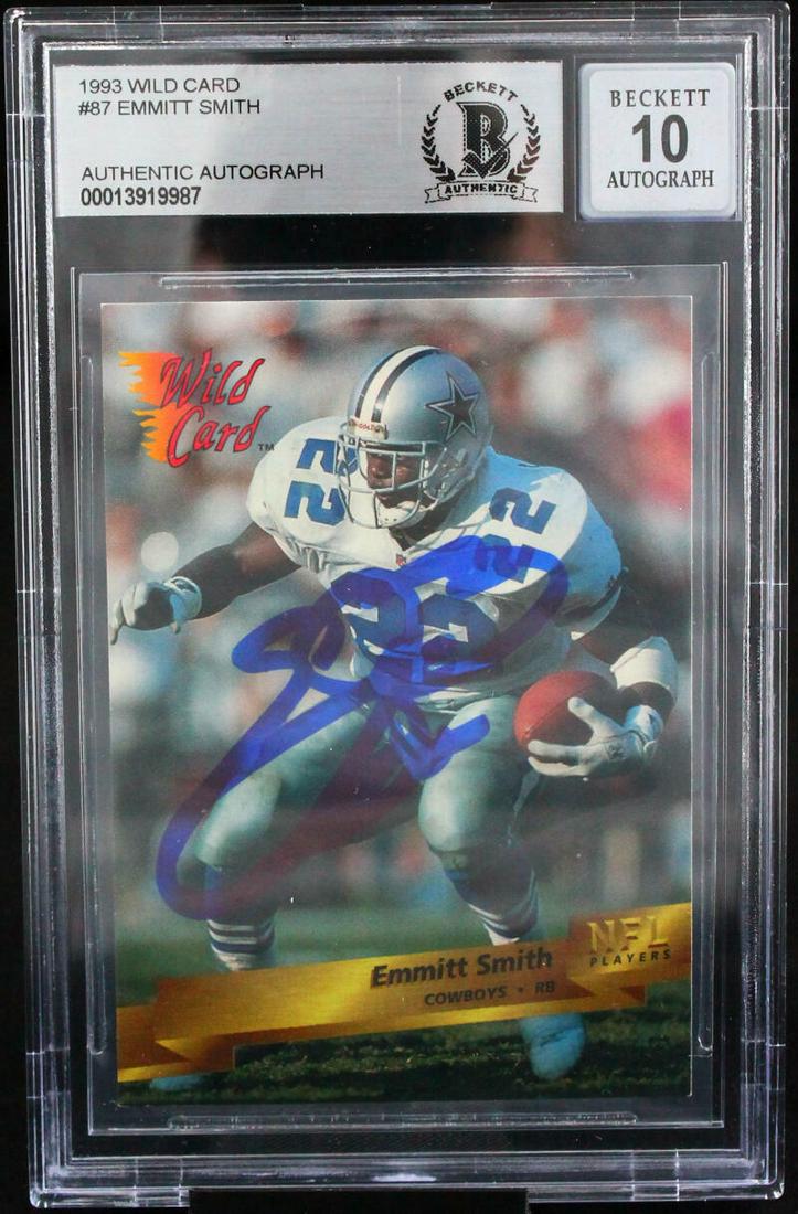 1993 Wild Card #87 Emmitt Smith Auto Dallas Cowboys Bas Autograph 10 ...
