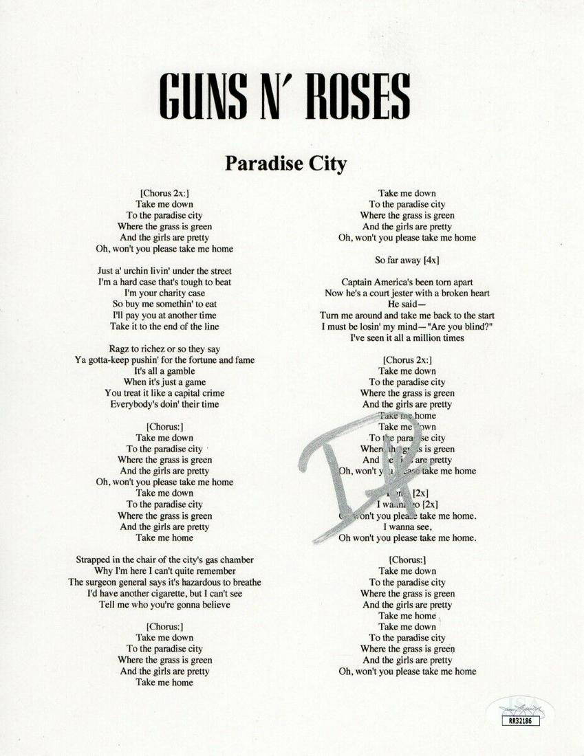 Duff Mckagan Signed Autographed Lyric Sheet Guns N Roses Jsa Auction Duff Mckagan Signed Autographed Lyric Sheet Guns N Roses Jsa Auction