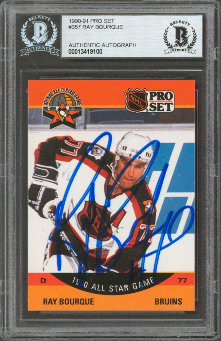 Bruins Ray Bourque Signed 1990 Pro Set #357 Card Autographed Bas Slab ...