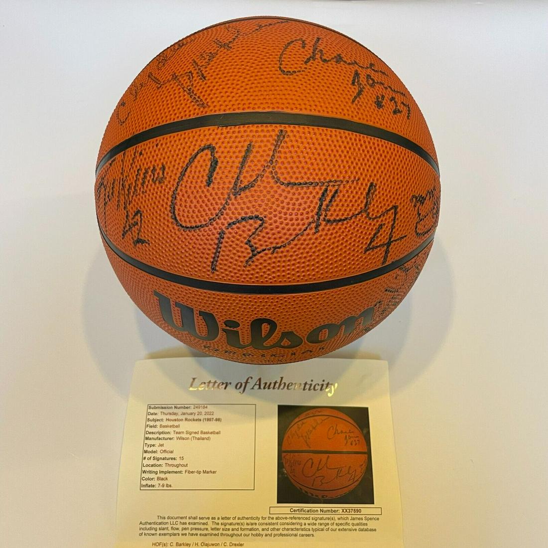 1997-98 Houston Rockets Team Signed Basketball Olajuwon Charles Barkley ...