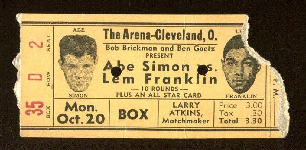 1941 Boxing Ticket Abe Simon V Lem Franklin 10/20 Cleveland Arena 23245 Auction