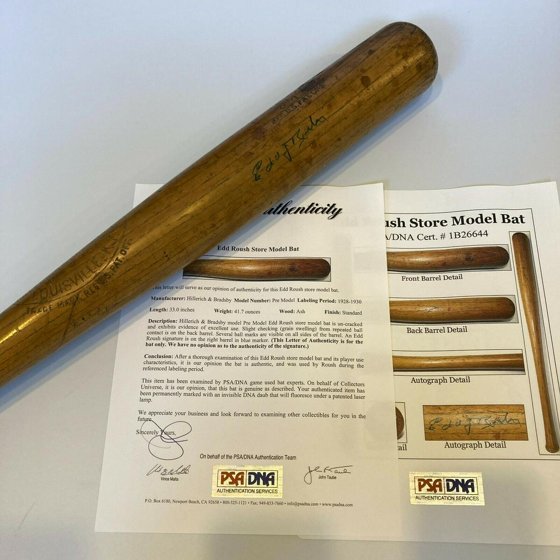 Edd Roush Signed 1928 Game Used Louisville Slugger Baseball Bat Psa Dna ...