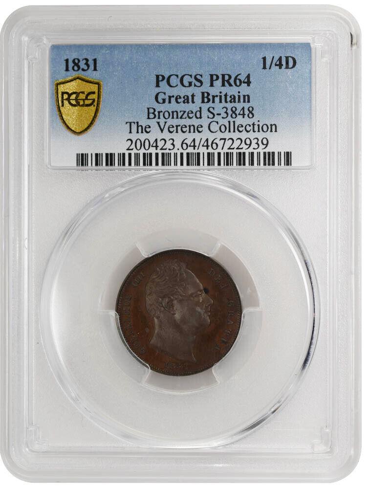 1831 1/4d Bronzed Farthing Pcgs Pr64 William Iv Auction