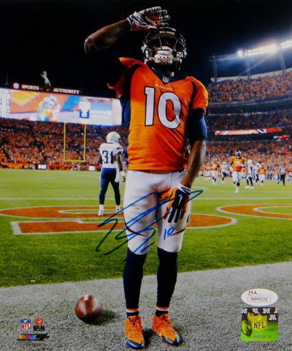 Emmanuel Sanders Autographed Denver Broncos 8x10 Saluting Pf. Photo Jsa W