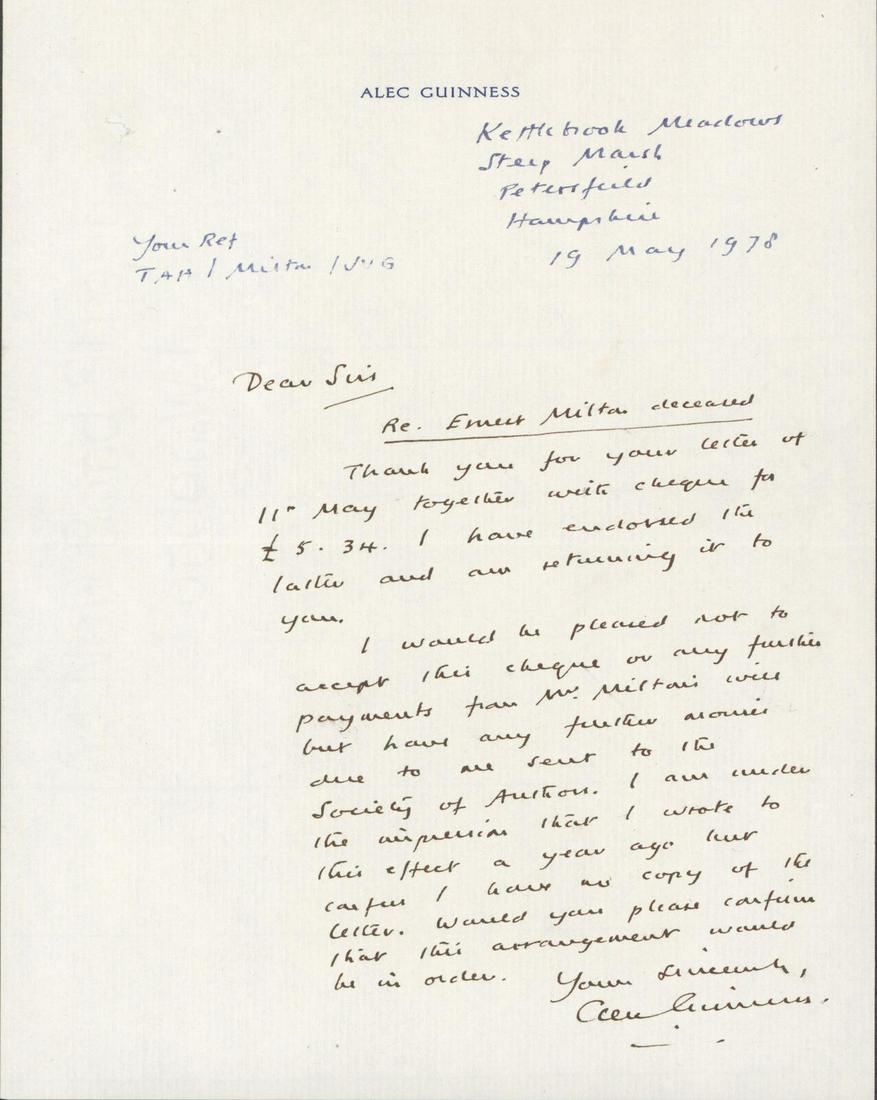 Alec Guinness Star Wars Signed 1978 Handwritten Letter Bas #aa06581 Auction