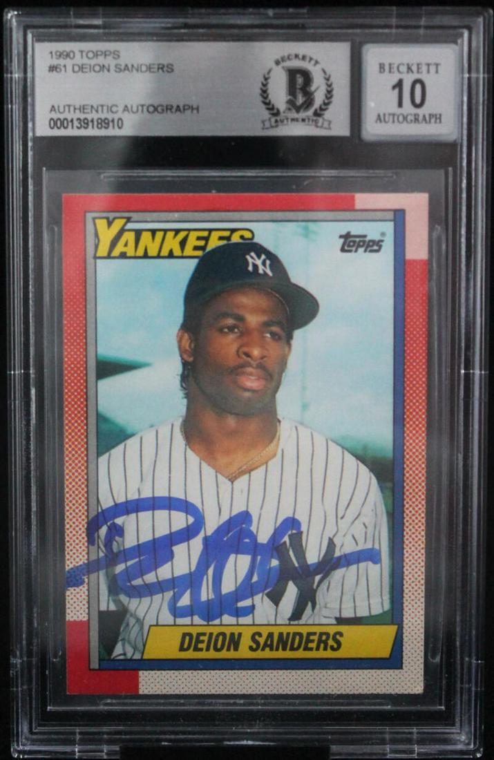 1990 Topps #61 Deion Sanders New York Yankees Bas Autograph 10 Auction
