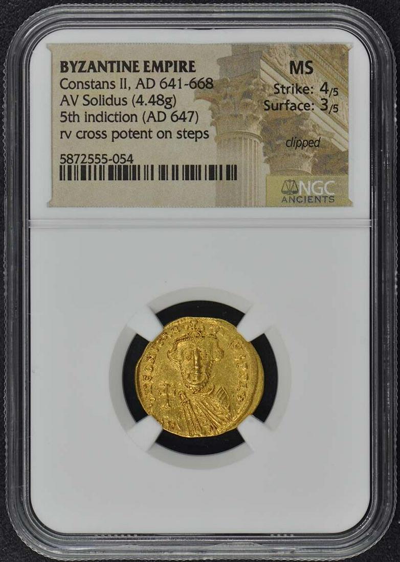 Constans Ii Ad 641-668 Byzantine Empire Av Solidus Ngc Ms60 Auction