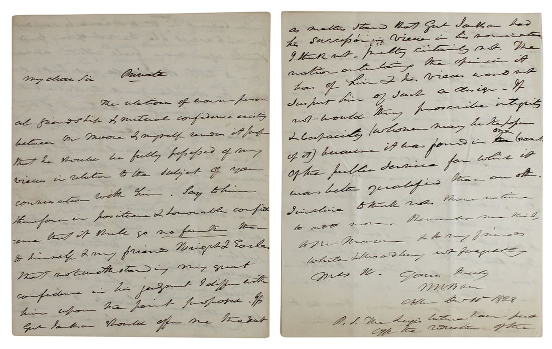 Martin Van Buren Signed 9.75x15.75 1828 2 Page Handwritten Letter Bas # ...