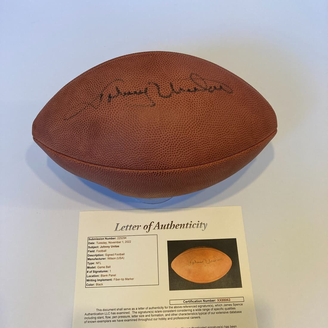 Johnny Unitas Signed Autographed Wilson Nfl Game Football With Jsa Coa ...