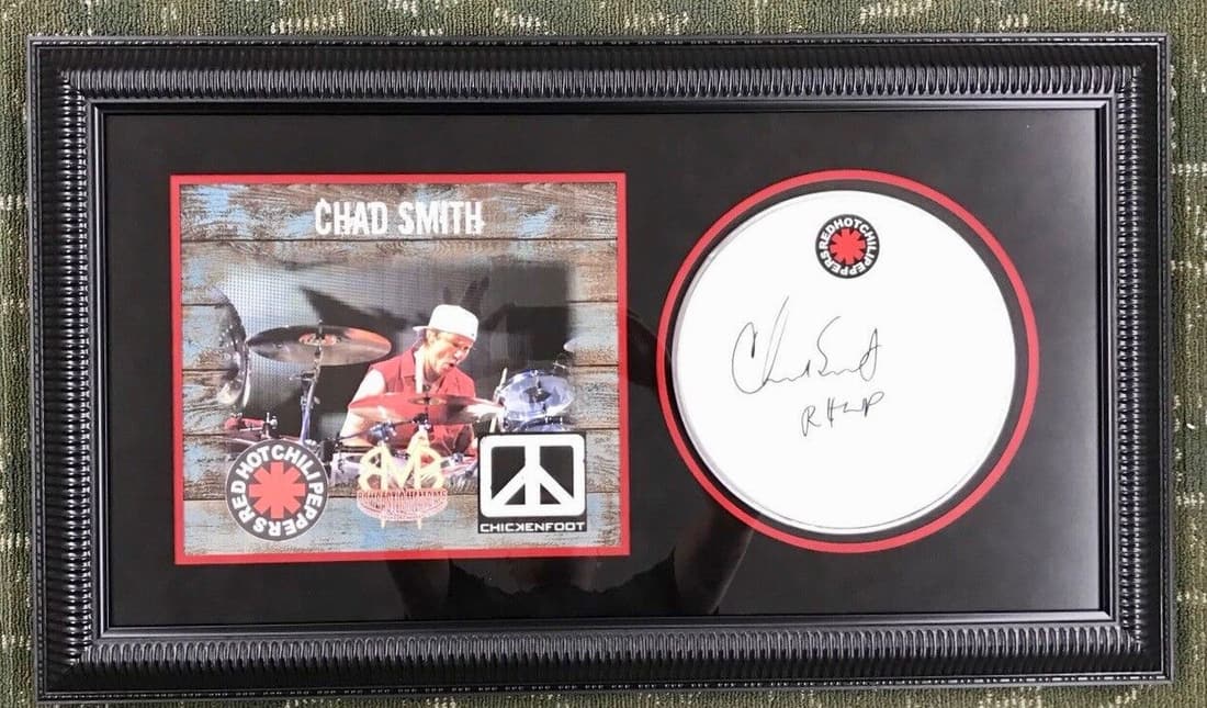 Chad Smith Signed Red Hot Chili Peppers Drumhead Custom Framed Display ...