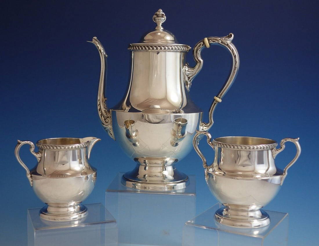 Georgian By Poole Sterling Silver Tea Set 3pc With Gadroon Border Auction